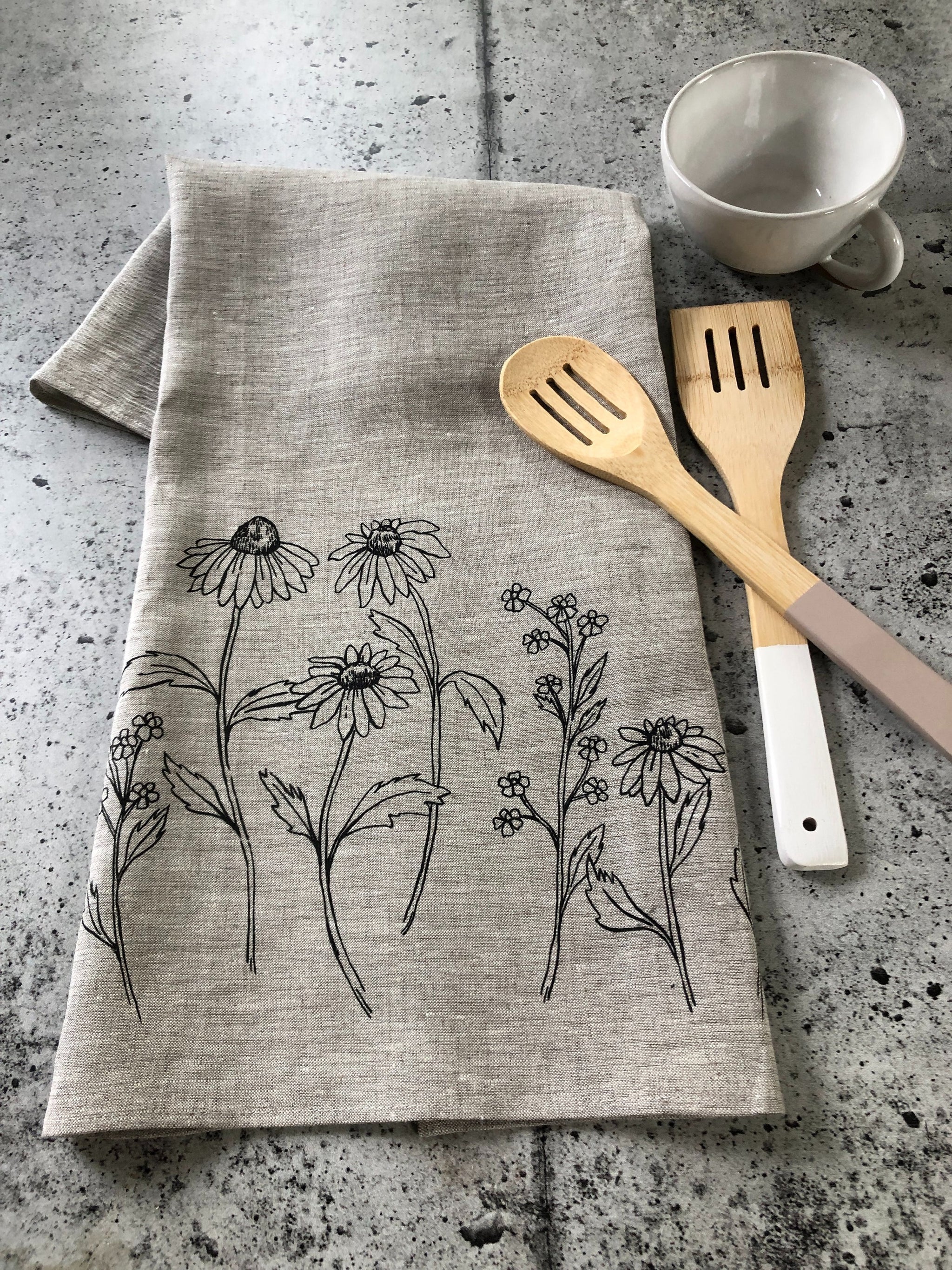 Linge à vaiselle en lin naturel - Rudbeckias – La p'tite griffe